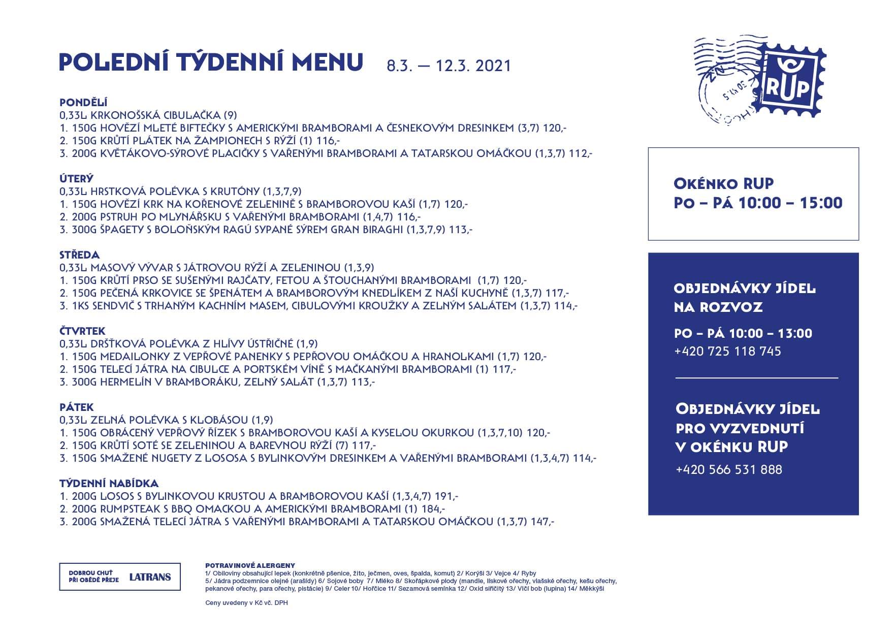 Polední týdenní menu – Restaurace u pošty